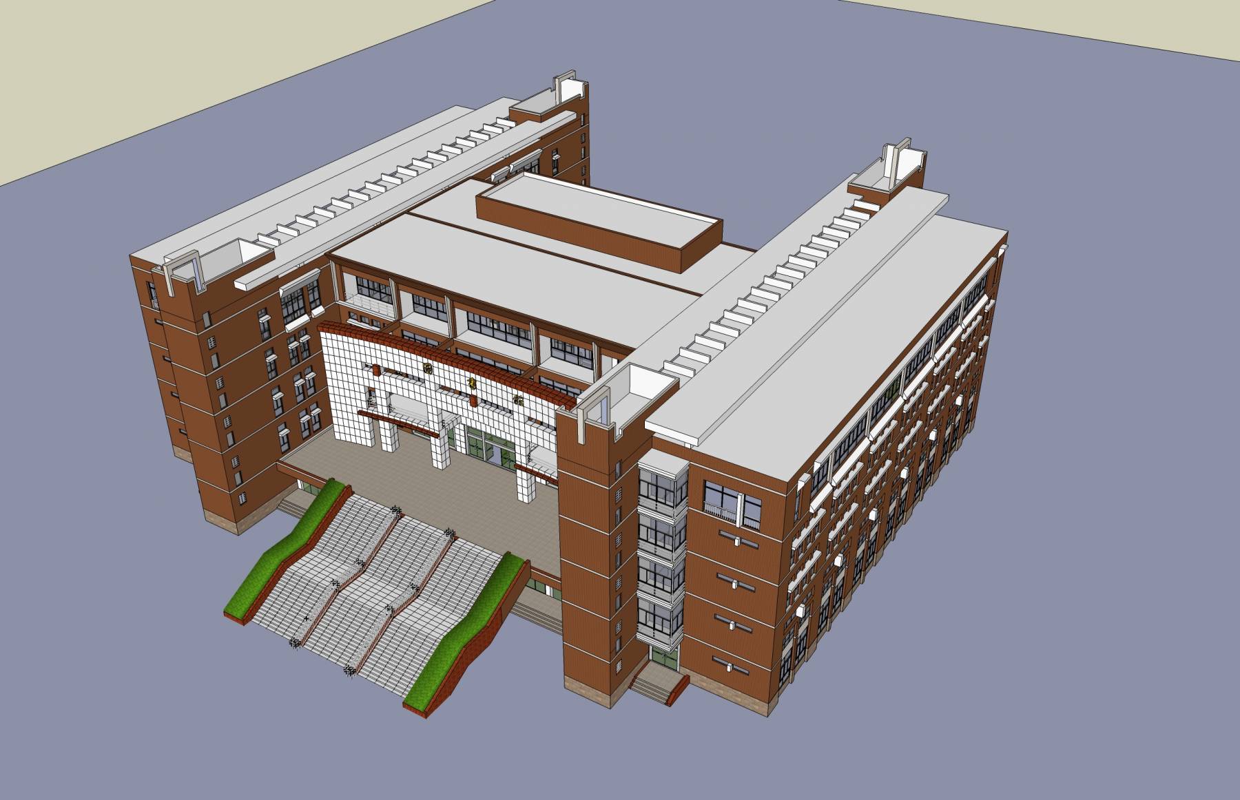 现代风格精细小学模型su模型下载-光辉城市