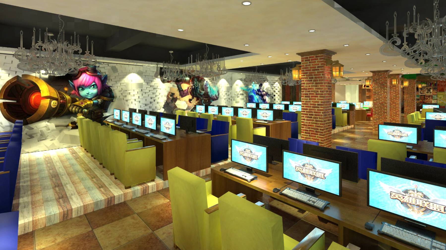 internet bar 网吧 网咖 咖啡厅 直接渲染可出图su模型下载-光辉城市